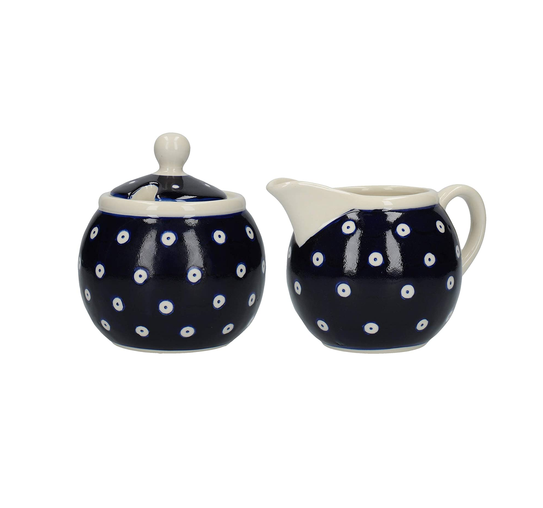 LONDON POTTERY OUT OF THE BLUE MILK JUG AND SUGAR BOWL SET WITH CIRCLE ...
