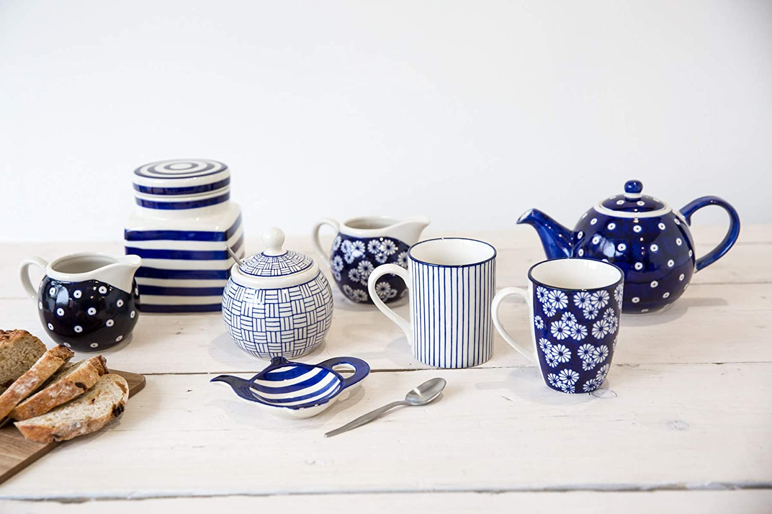 LONDON POTTERY OUT OF THE BLUE MILK JUG AND SUGAR BOWL SET WITH CIRCLE ...
